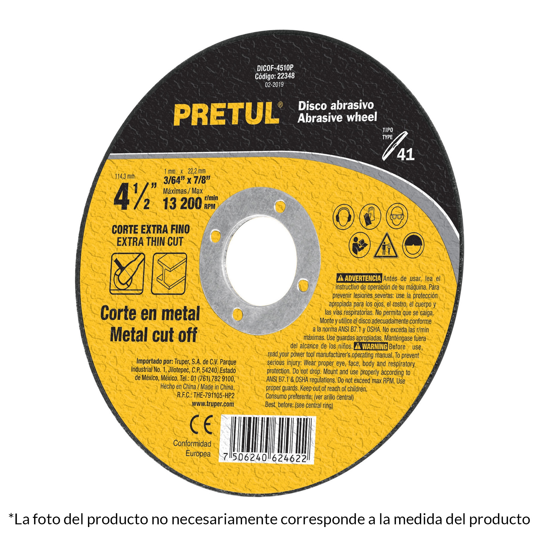DISCO CORTE METAL 4 1/2^ DICOF-4516P PRETUL - CONSTRUALIANZA